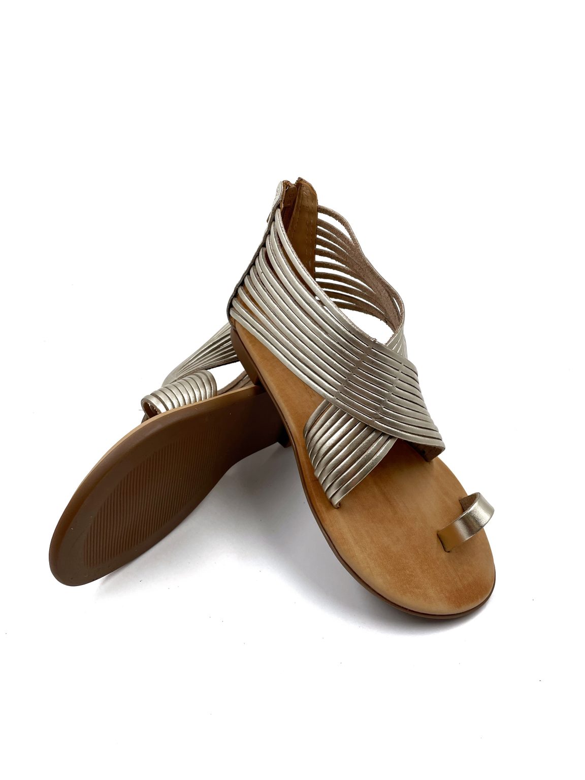 Zakynthos Round Toe Modern Gold Leather Sandals - Sandalmania